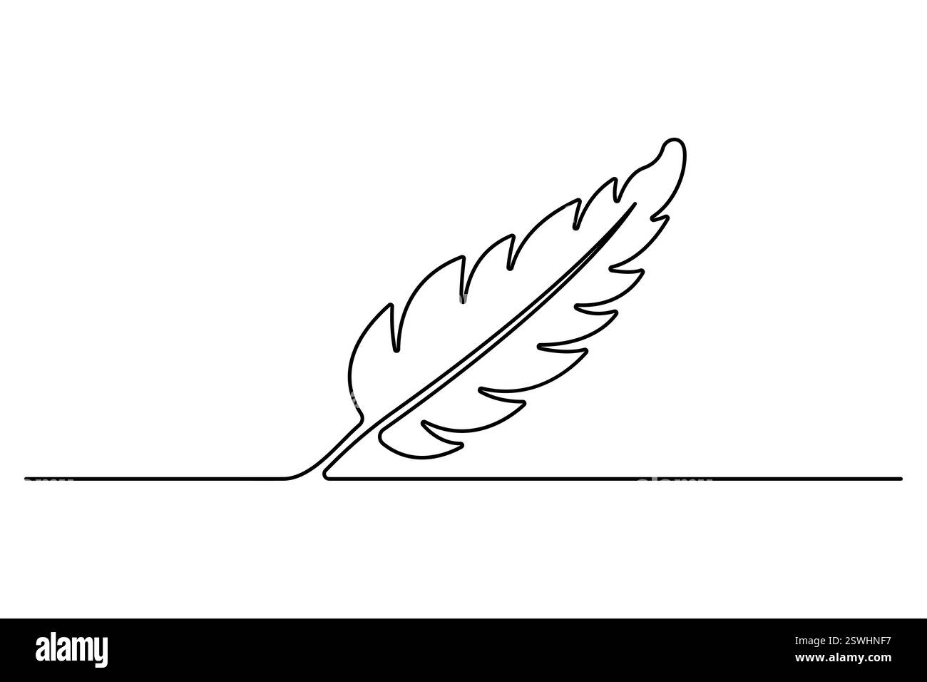 Bird feather continuous one line art drawing of isolated outline vector ...
