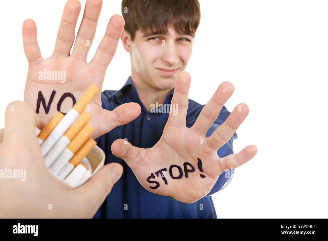 Teenager refuses Cigarette Isolated on the White Background Stock Photo ...