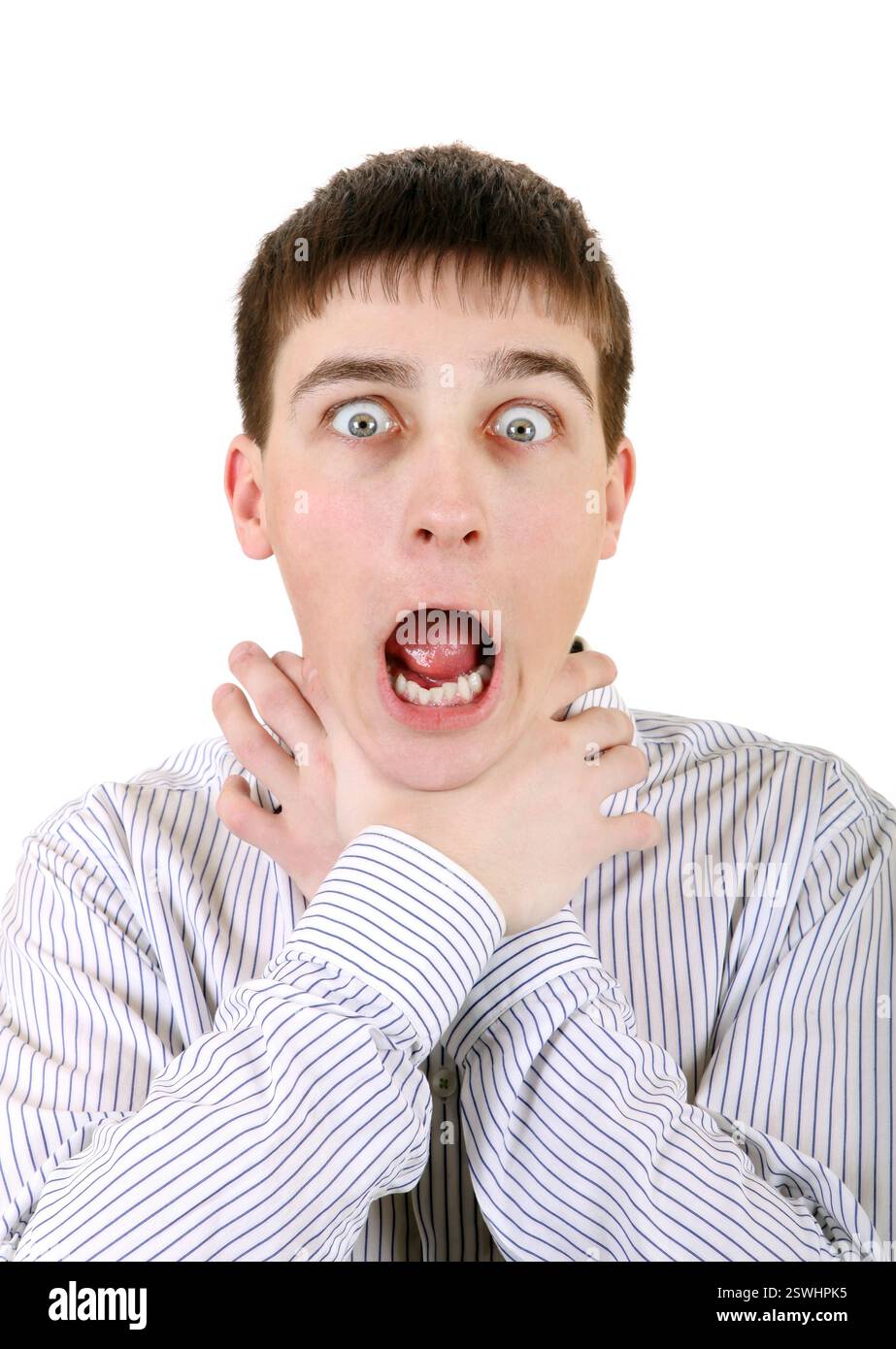 Nervous Teenager strangle himself Isolated on the White Background ...