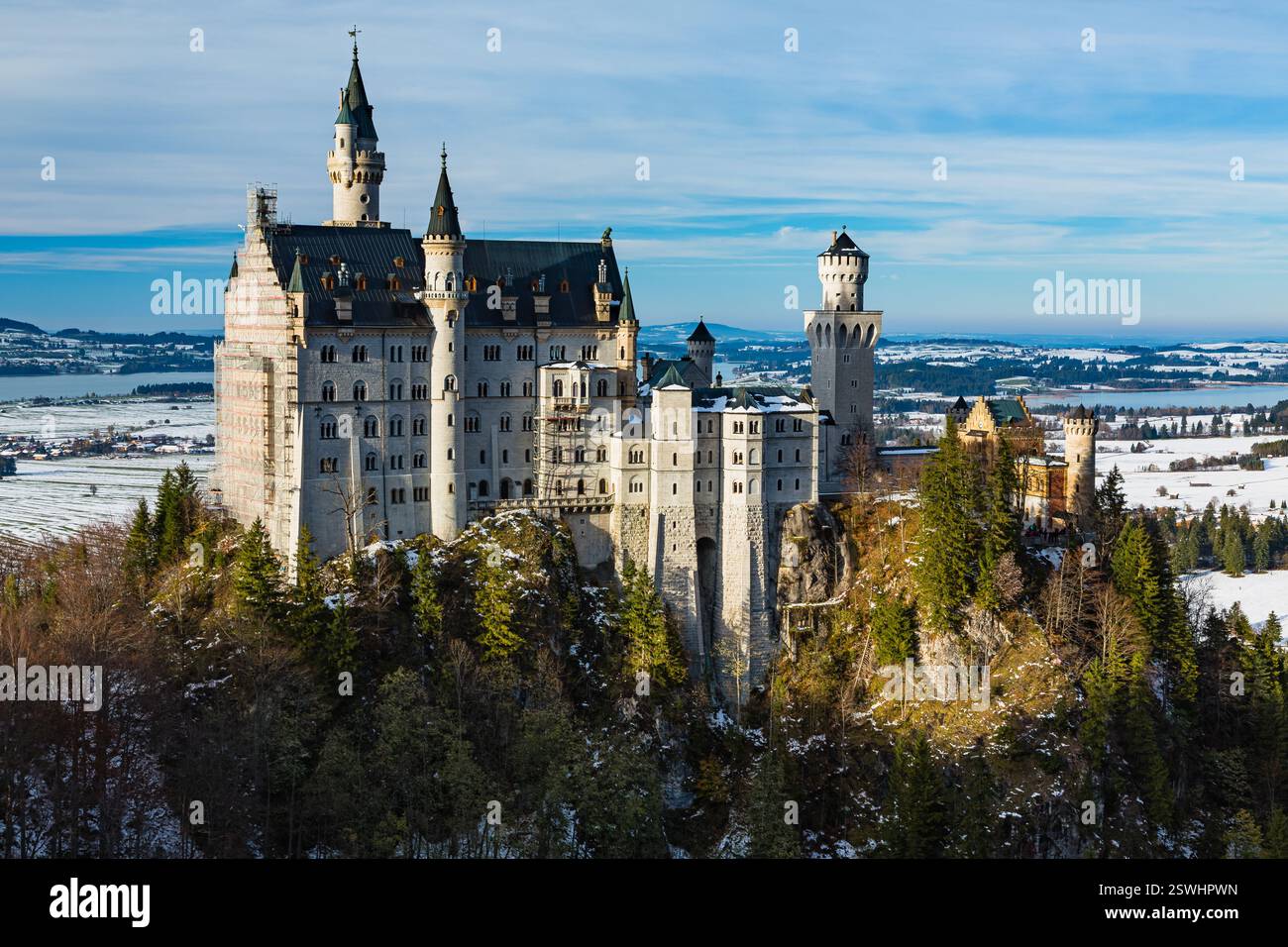 Neuschwanstein Castle seen from the Marien Bridge over the Perath Gorge ...