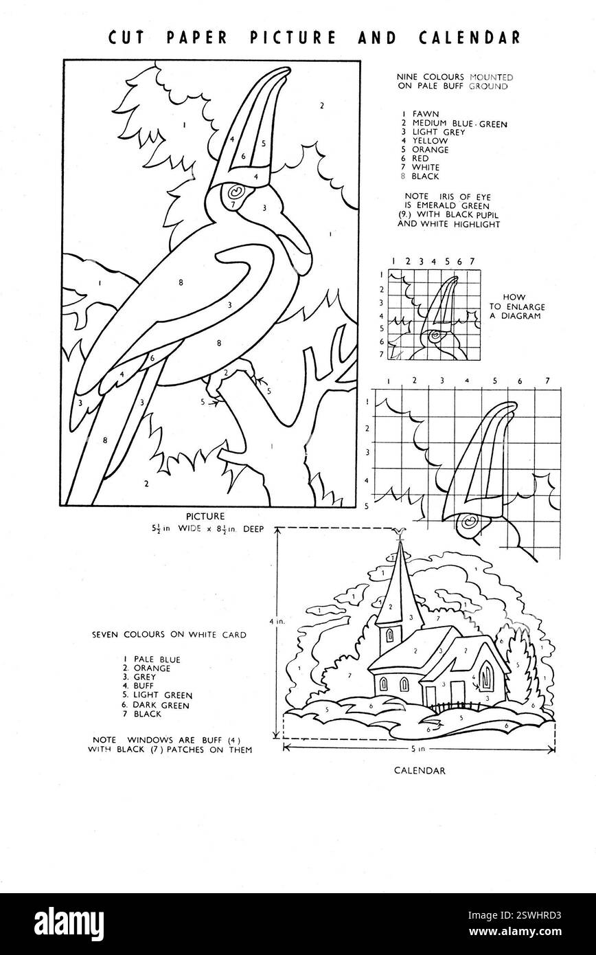 Cut paper picture and calendar diagram. 1940's Stock Photo - Alamy