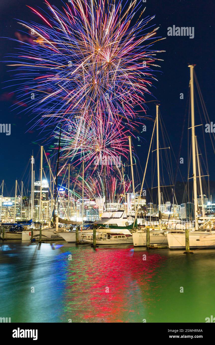 Fireworks from the waterfront in Wellington, New Zealand Stock Photo ...