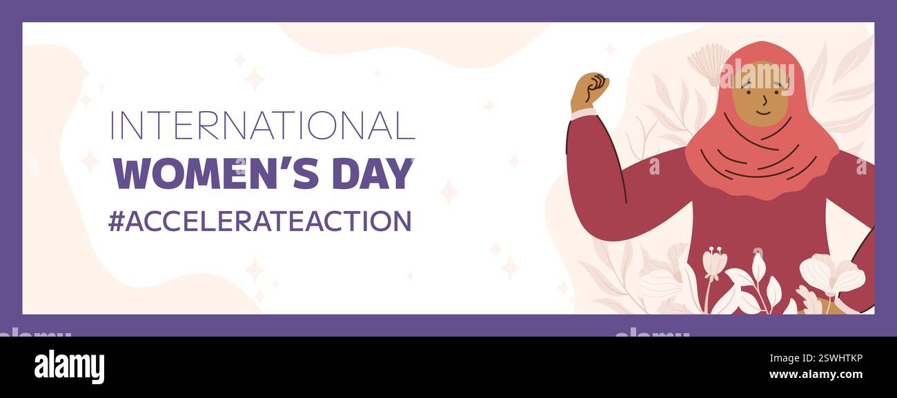 IWD 2025 Empowering Illustration of a Muslim Woman Celebrating International Women Day with ...