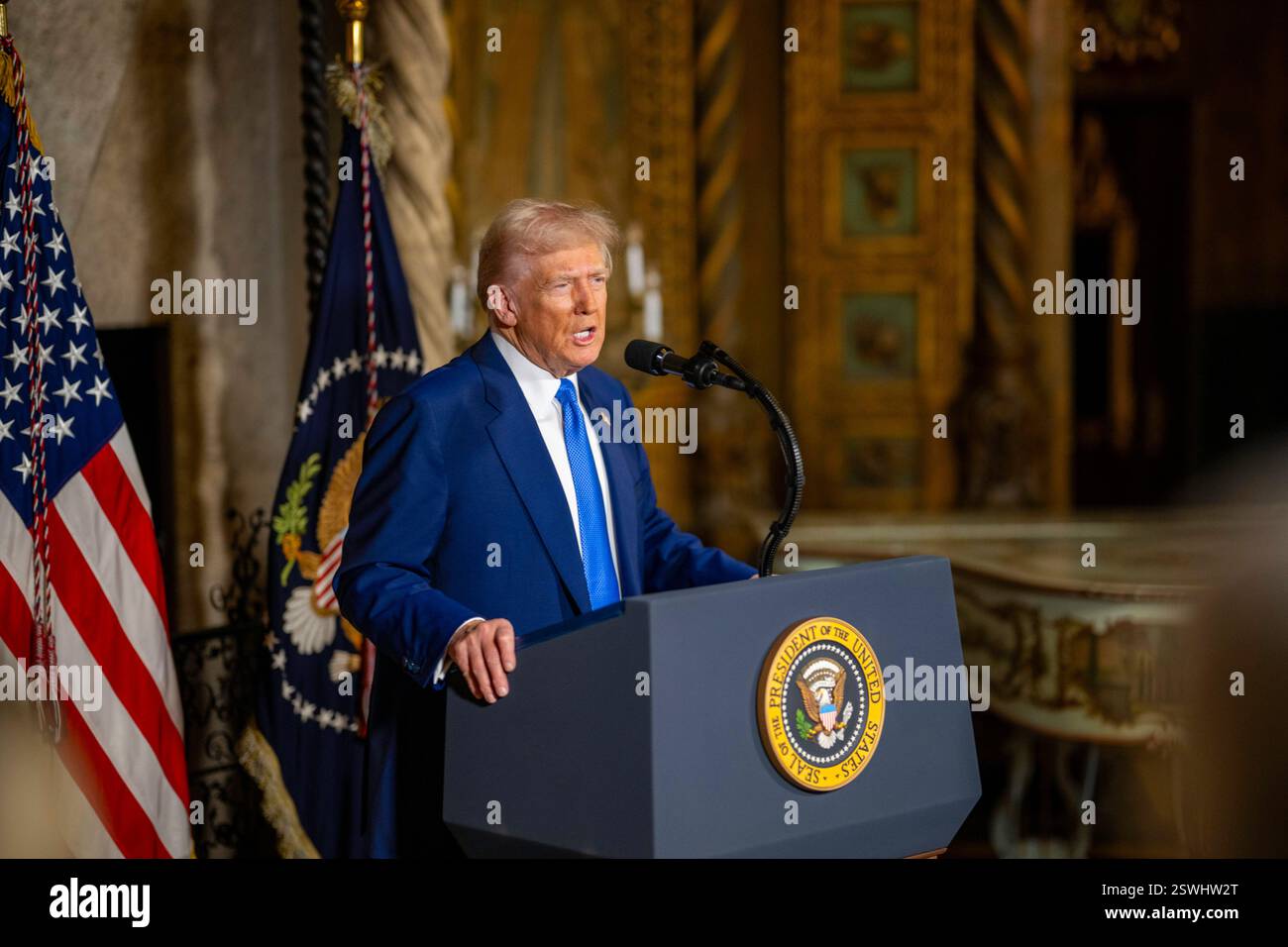 MAR-A-LAGO, FLORIDA, USA - 18 February 2025 - US President Donald Trump ...