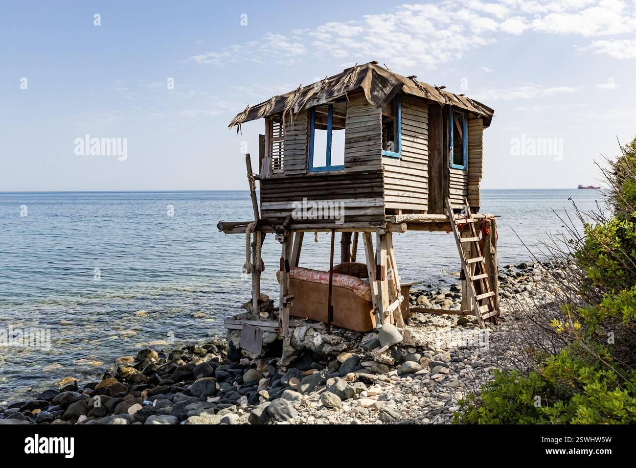 Fisherman's hut against the seascape in Cyprus Stock Photo - Alamy