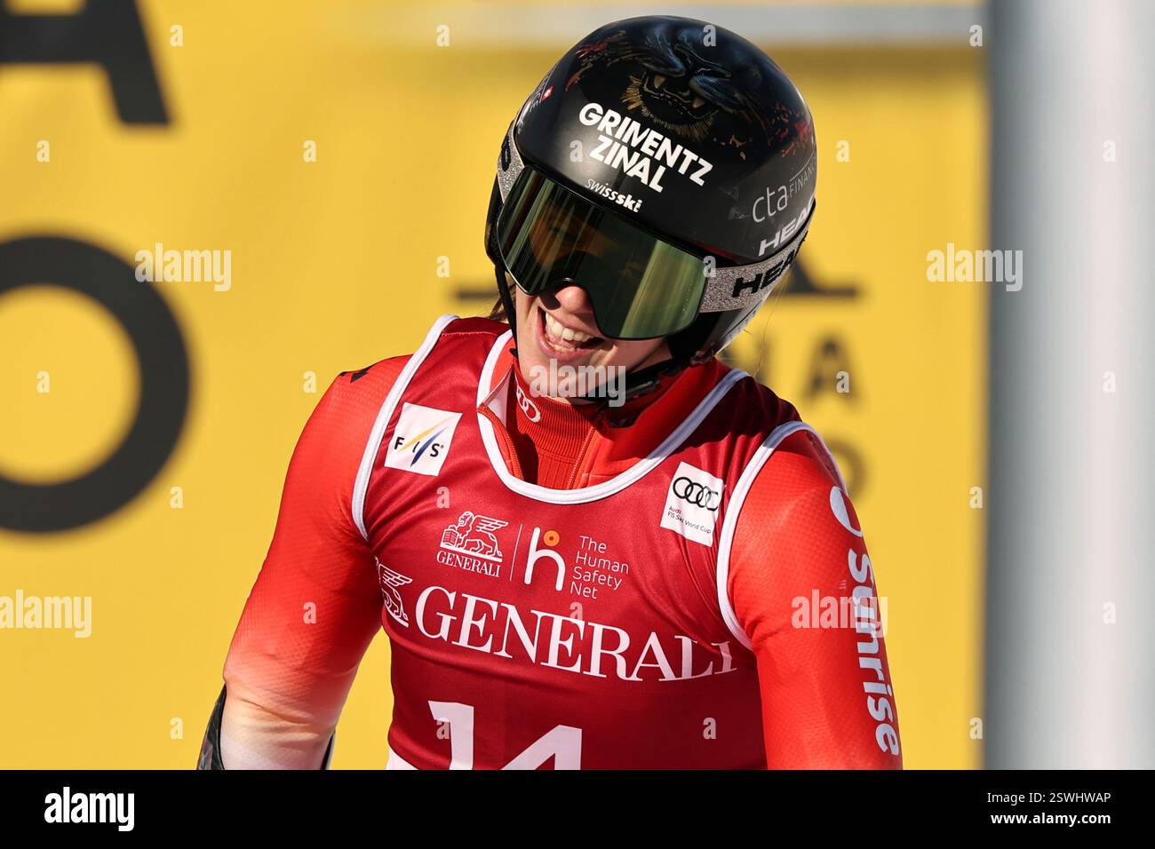 Switzerland's Camille Rast gets to the finish area after completing an ...