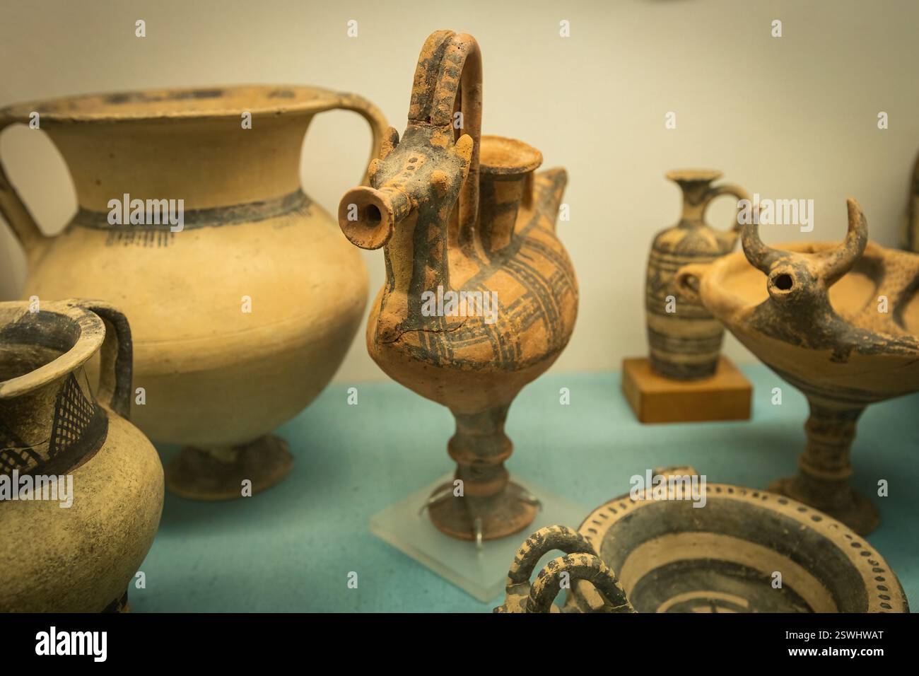 Ancient clay pitchers and vessels collection in the Museum of Cyprus ...
