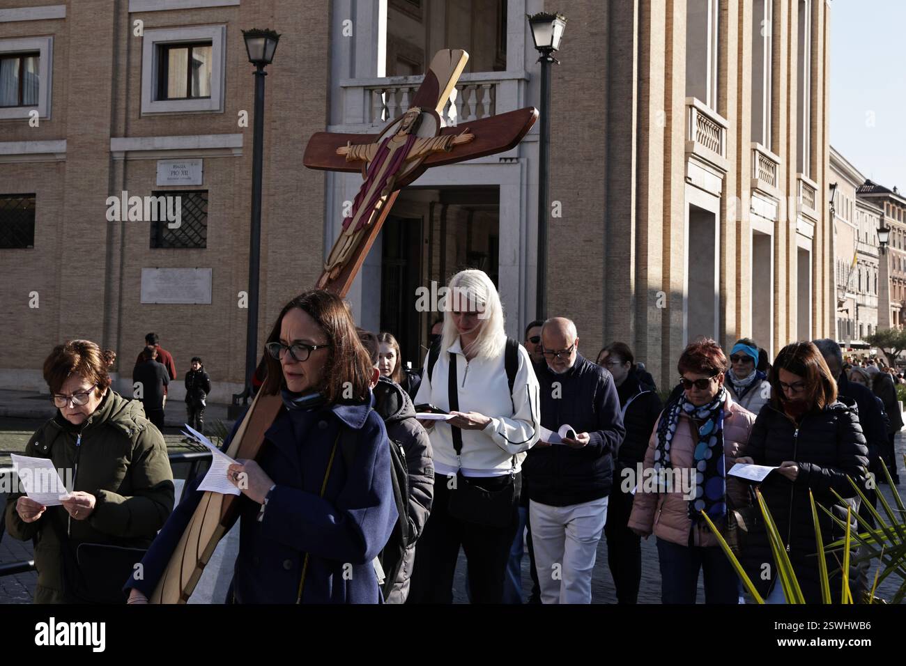 February 21, 2025 - Vatican City. Pilgrims in procession in St. Peter's ...