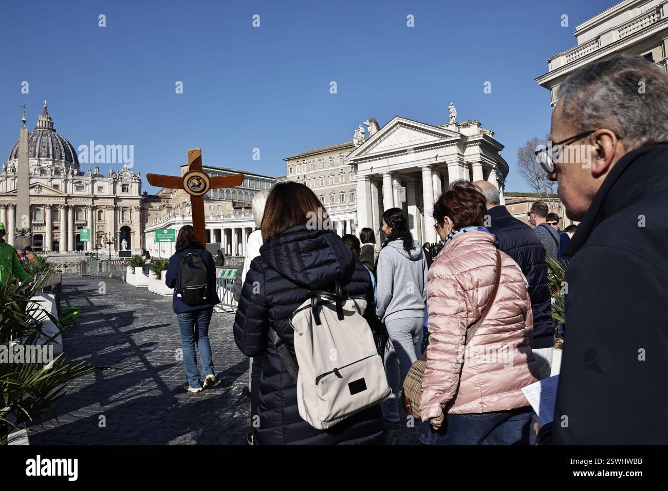 February 21, 2025 - Vatican City. Pilgrims in procession in St. Peter's ...
