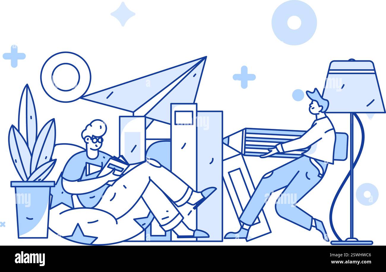 Character reading quietly vector concept operation hand drawn ...