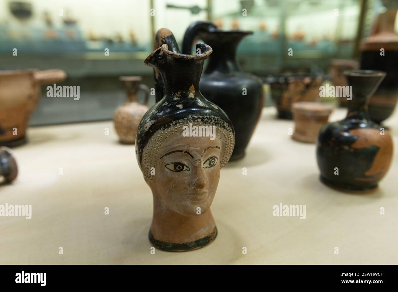 Ancient clay pitchers and vessels collection in the Museum of Cyprus ...