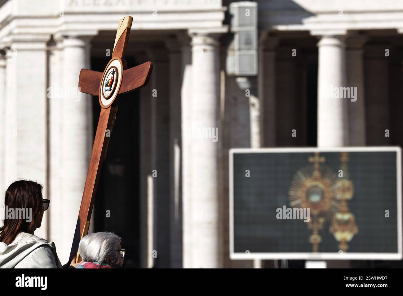 February 21, 2025 - Vatican City. Pilgrims in procession in St. Peter's ...