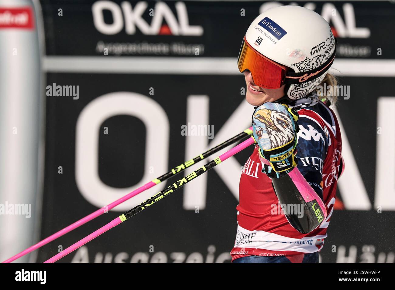 United States' Nina O Brien gets to the finish area after completing an ...