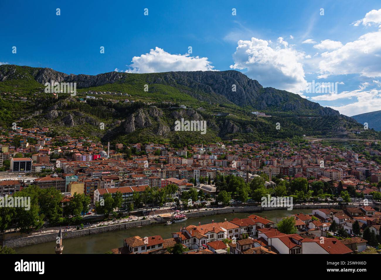 The cityscape of the old city and the new city and the Jesil River seen ...
