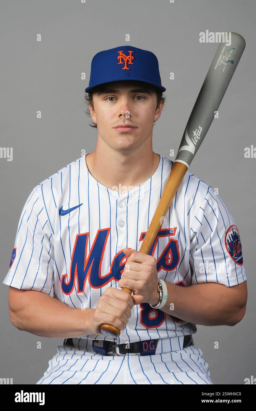 This is a 2025 photo of Drew Gilbert of the New York Mets baseball team ...
