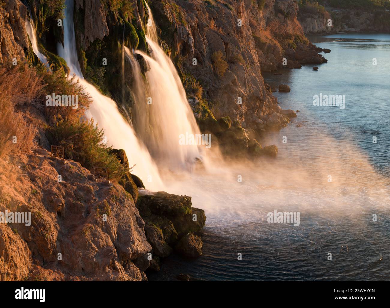 Lower Duden Falls. Waterfall pouring into the sea from the ...
