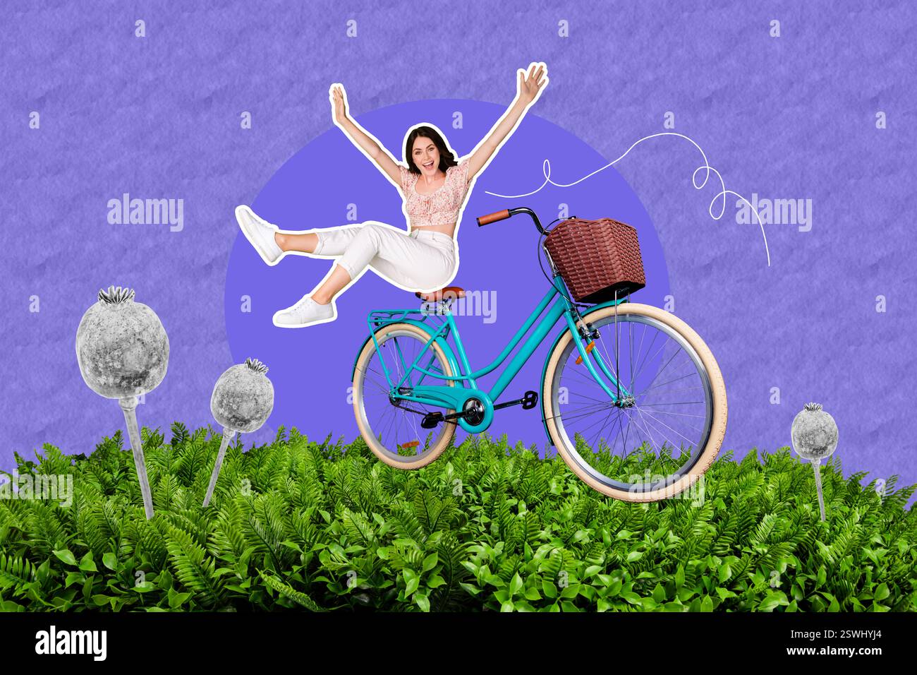 3D collage design composite trend artwork sketch of outdoors young lady ...