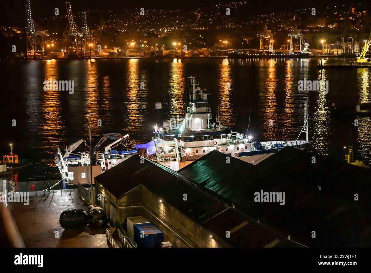 Fishing vessel VIZCONDE EZA moored in it's home port of Vigo, Spain ...