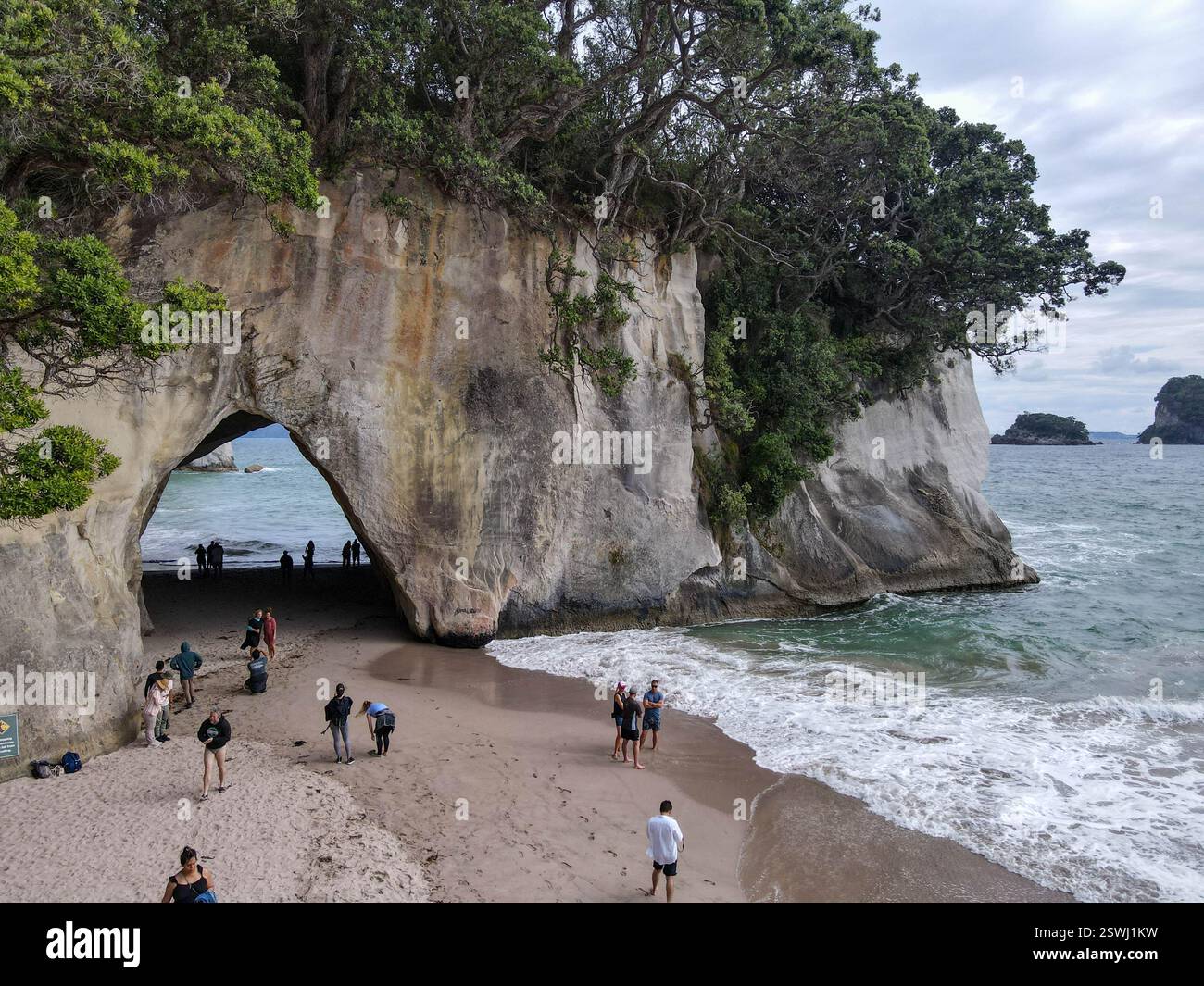 Cathedral Cove beach, New Zealand - 18 january 2025: drone view at ...