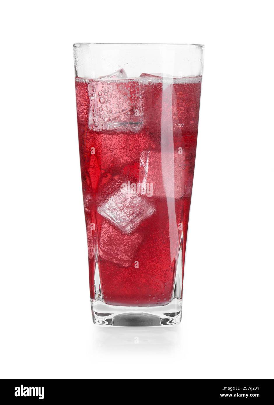 Sweet soda water with ice cubes in glass isolated on white Stock Photo ...