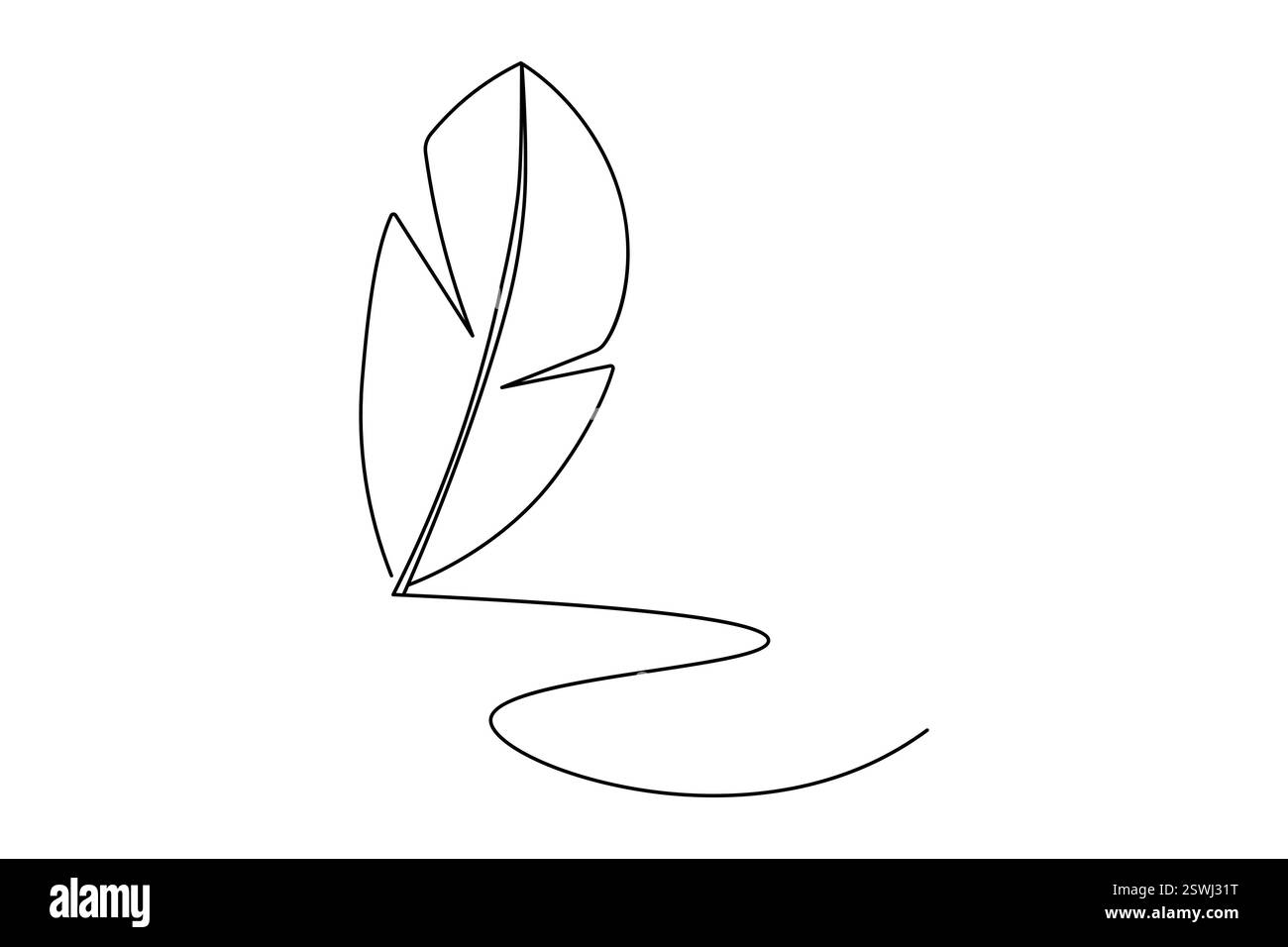 Bird feather one line drawing of minimalist vector icon with black and ...