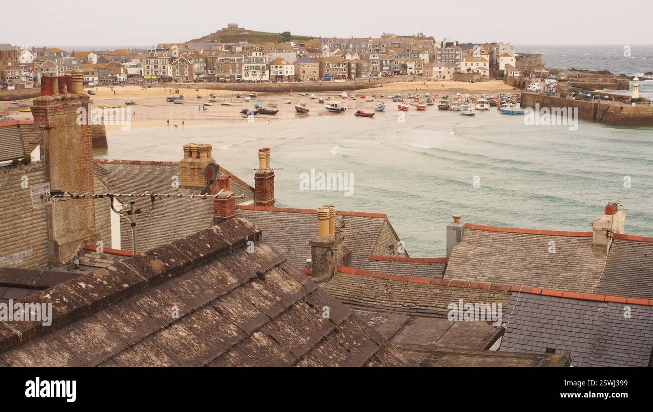 Looking across rooftops and chimneys over to Harbour beach, Smeaton's ...