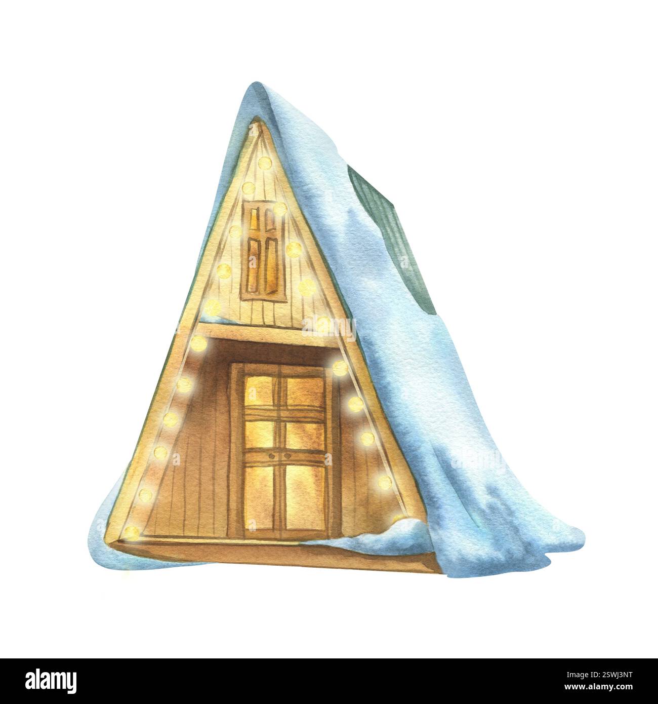 Triangular wooden houses for outdoor recreation cozy with snow-covered ...