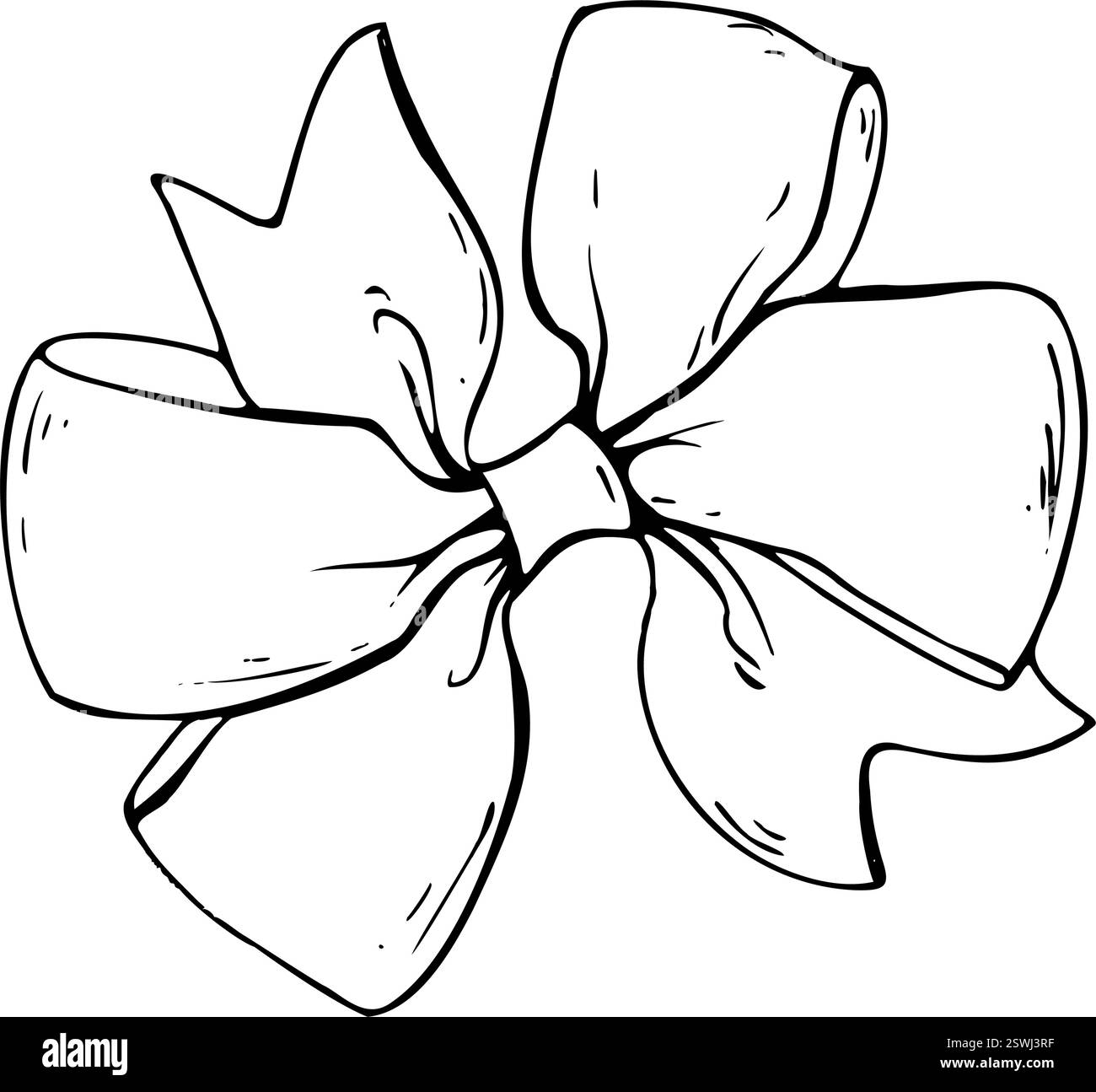 Satin, multilayered fabric bow, with wide ribbons. Graphic sketch ...