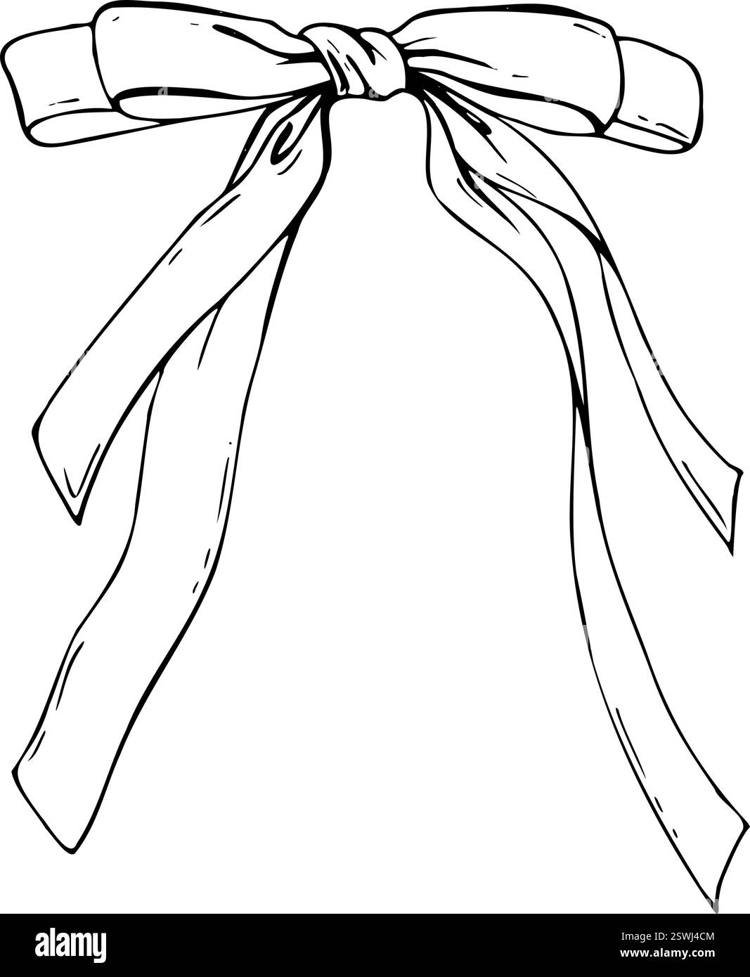 Satin bow made of fabric, narrow in two layers with long twisted ...