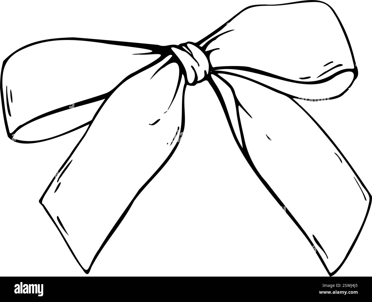 Satin fabric bow, with short wide ribbons. Graphic sketch illustration ...