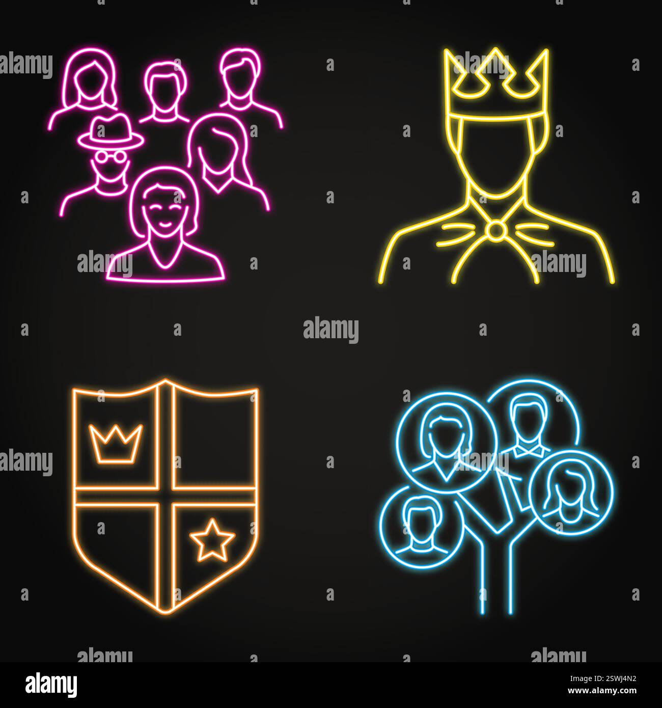 Family tree and ancestors neon icon set. Vector illustration Stock ...