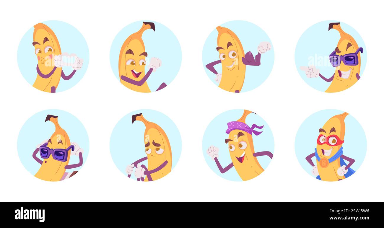 Banana. cute characters fruits banana mascot with different emotions Stock Vector Image & Art ...