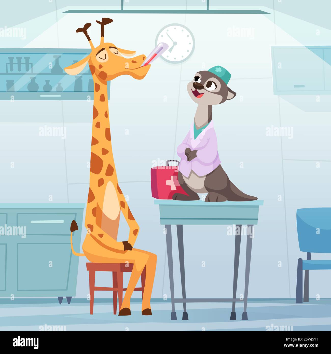 Animal doctor. giraffe at a doctor appointment. medical consulting in ...