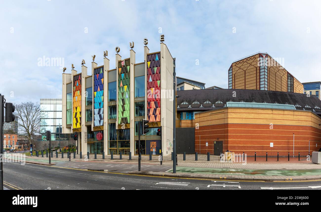 LEEDS, UK - FEBRUARY 16, 2025. Landscape panorama of the front facade ...