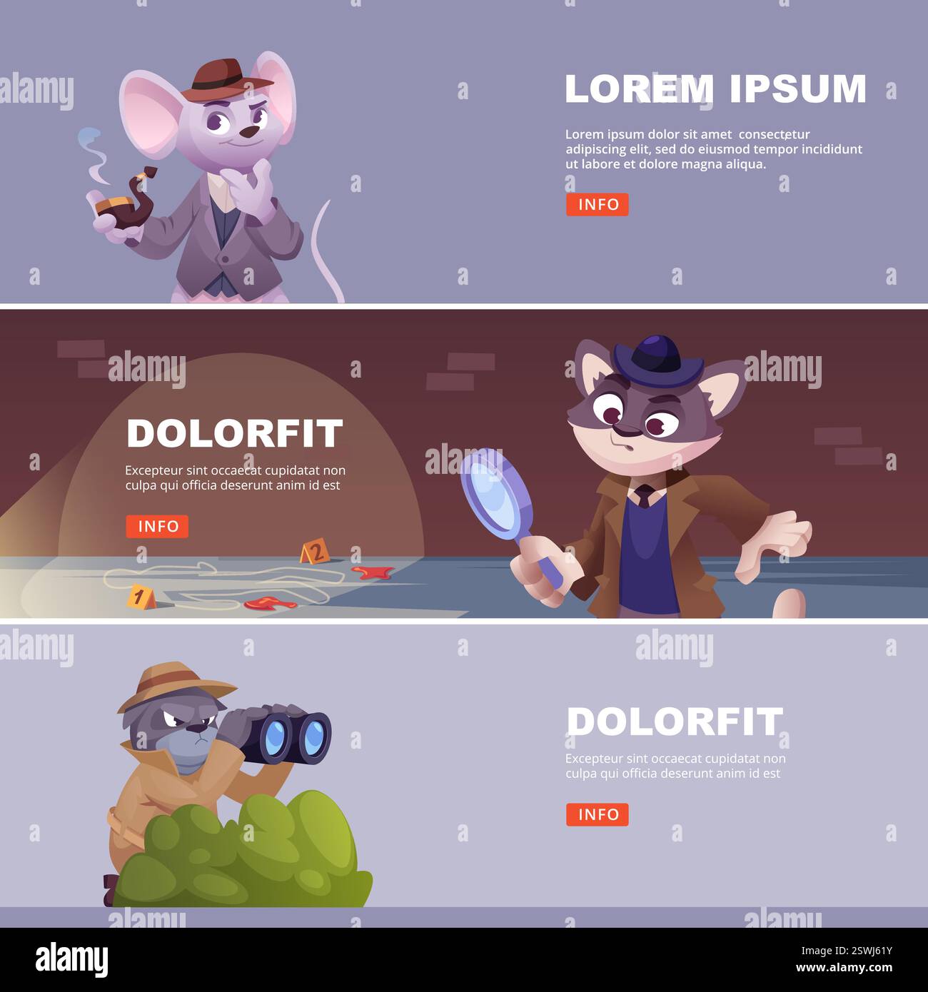 Spy animals. detective characters with spy glasses and magnifying find ...