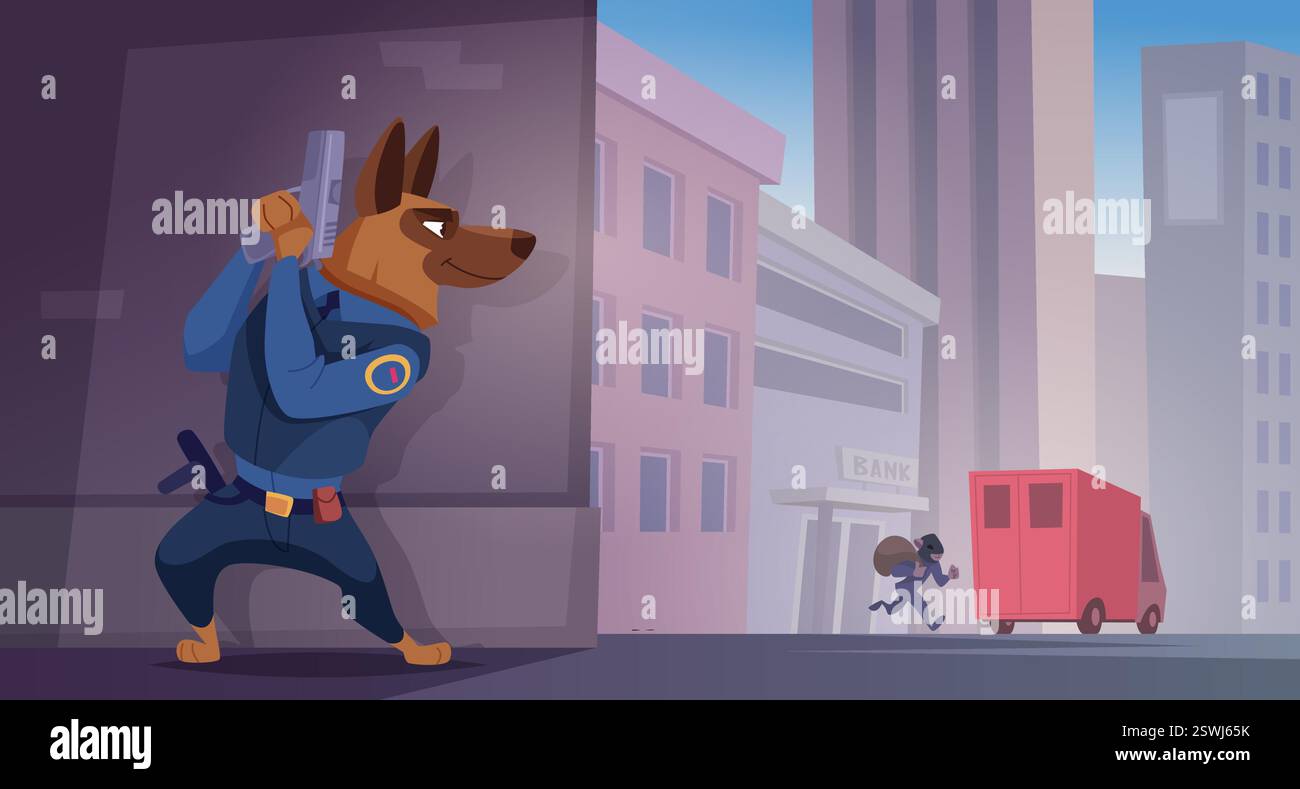 Police station. Zoo animals working in police exact vector cartoon ...