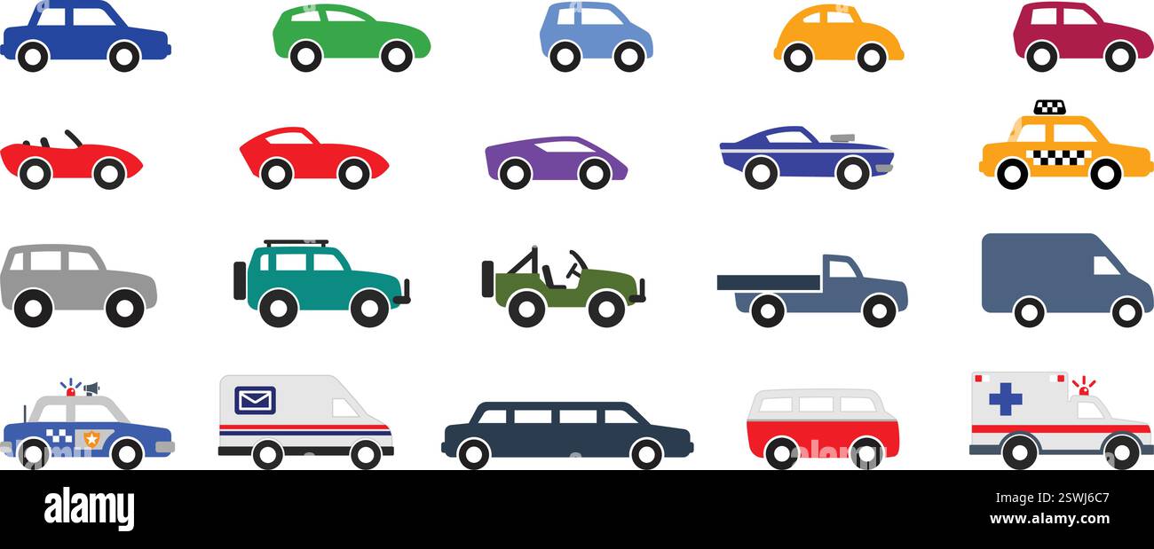 various civilian car vehicle simple icon symbol silhouette side view ...