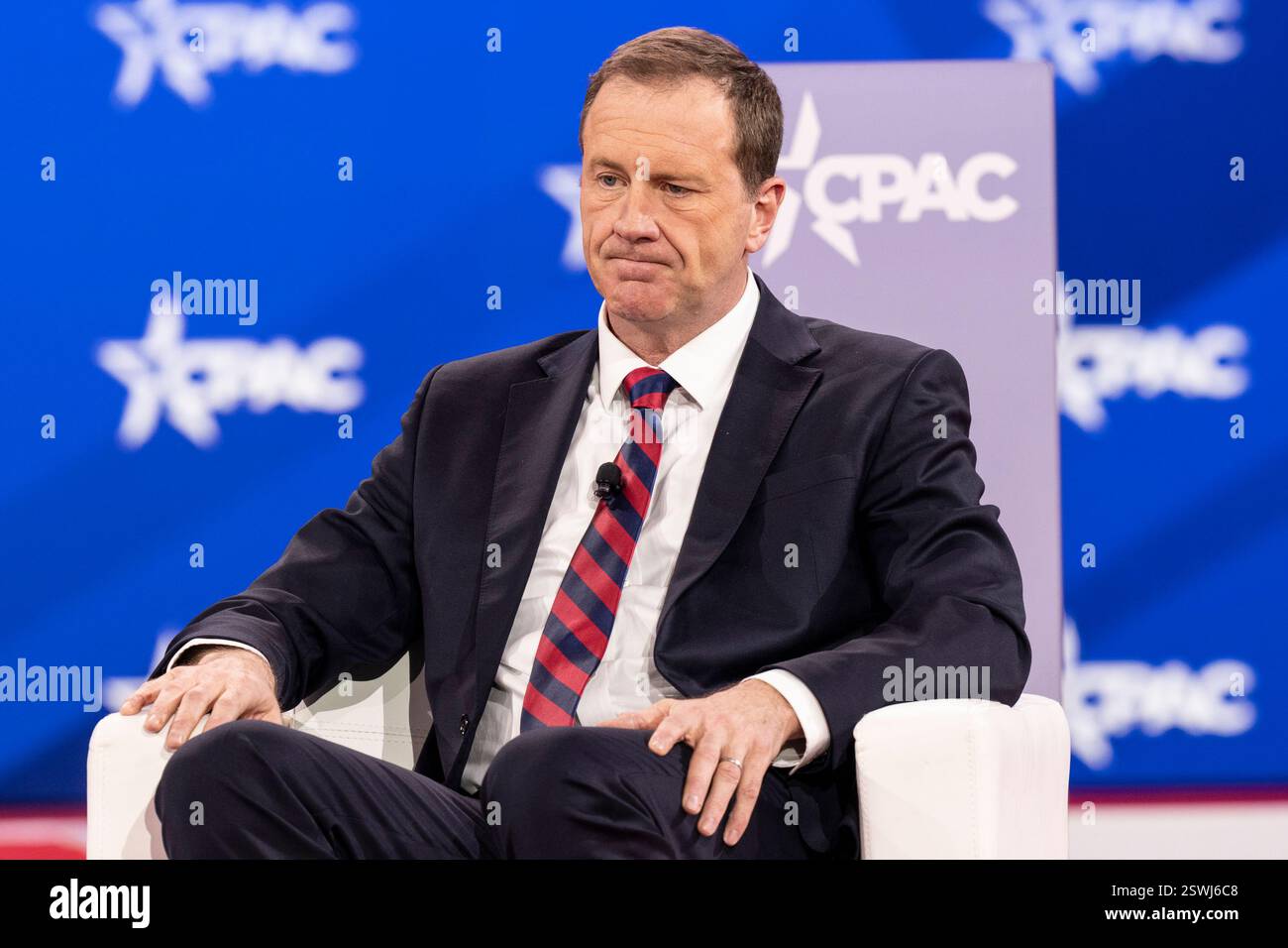 Senator Eric Schmitt of Missouri in conversation with Mike Davis during ...
