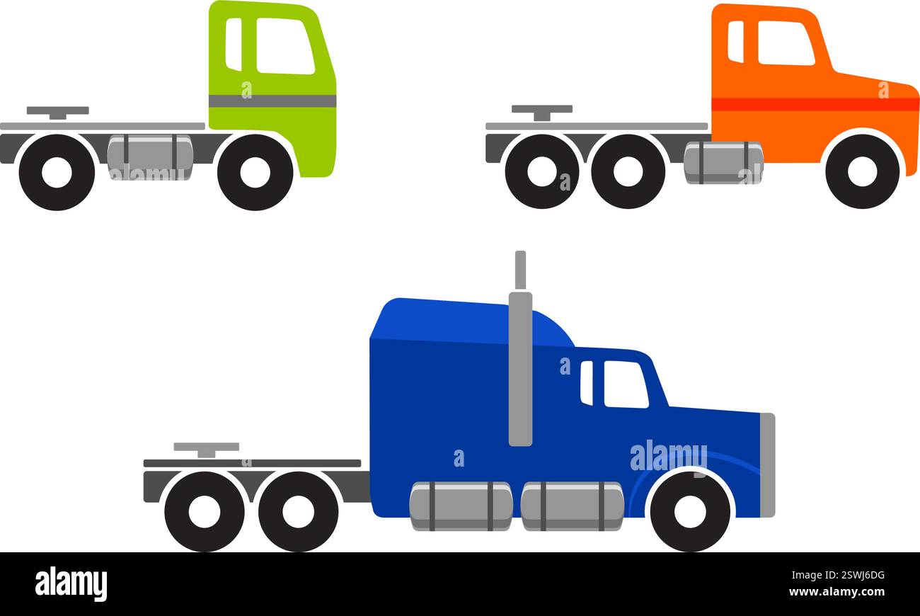 simple semi trailer long flat nose truck prime mover cab drawing side ...