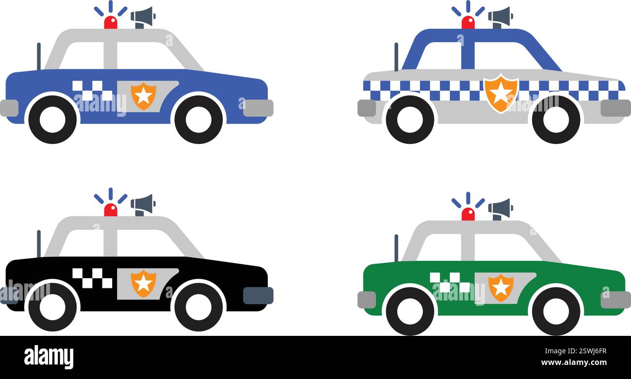 simple police cop patrol squad car blue black green white silhouette ...
