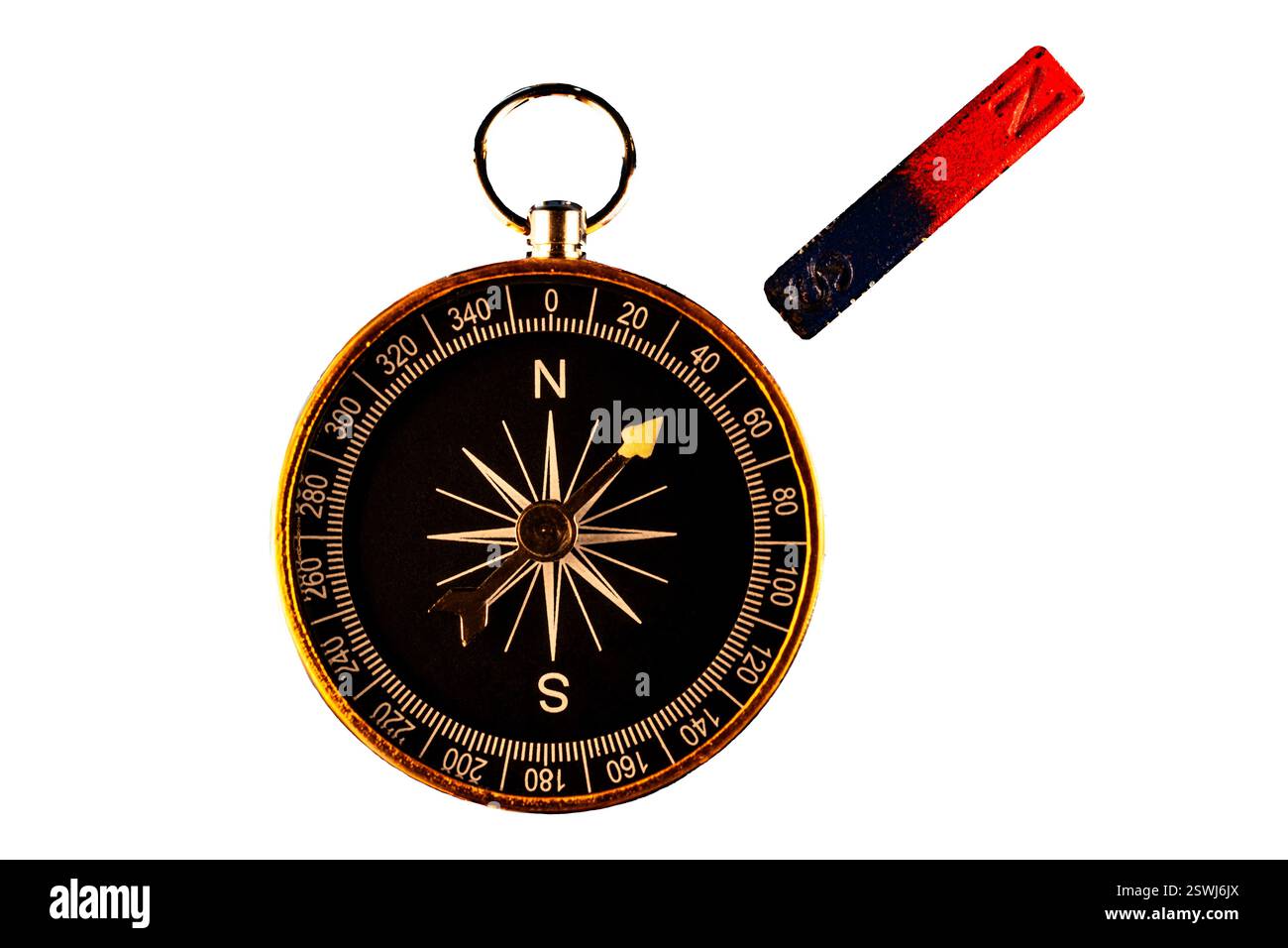 Compass with bar magnet interaction isolated Stock Photo - Alamy