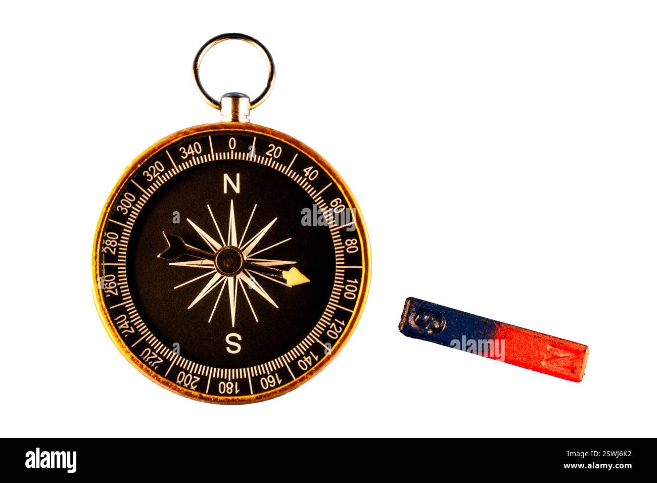 Compass needle deflected by bar magnet Stock Photo - Alamy