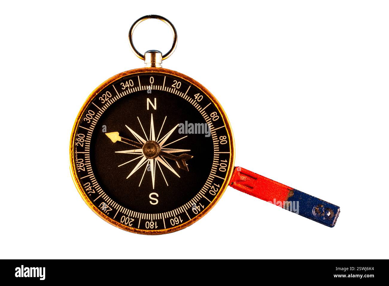 Compass needle deflected by bar magnet force Stock Photo - Alamy