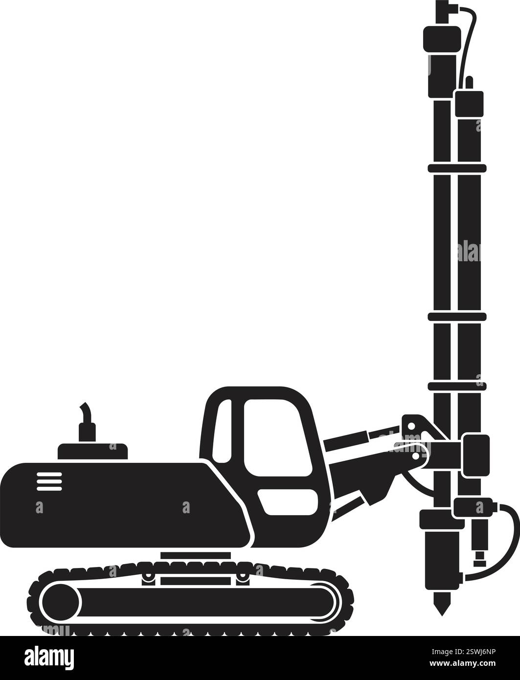 Pile Pole Driver Construction Vehicle Silhouette Simplified Side View Isolated Vector On