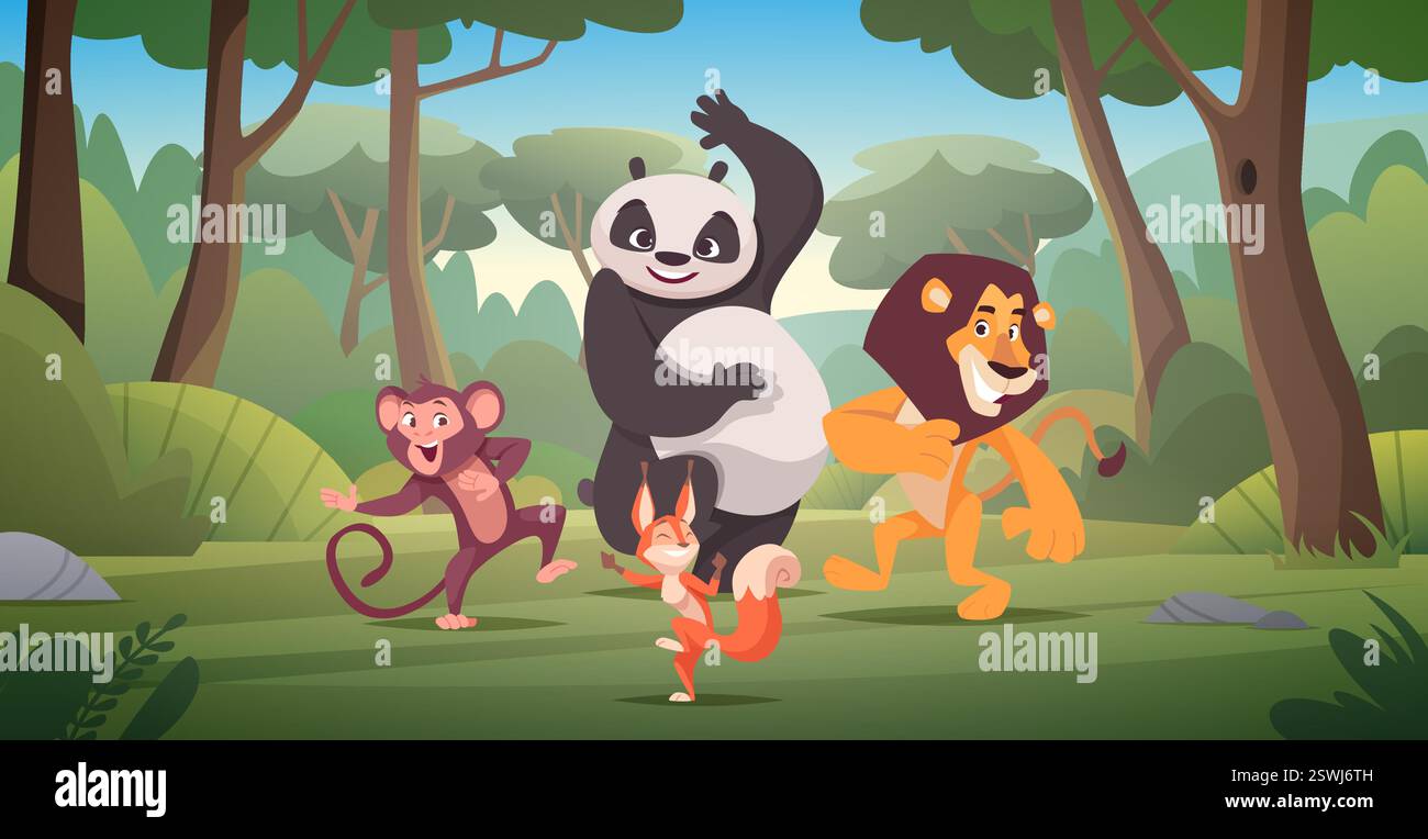 Animal dance. Baby animals have fun dancing and jumping on floor exact ...