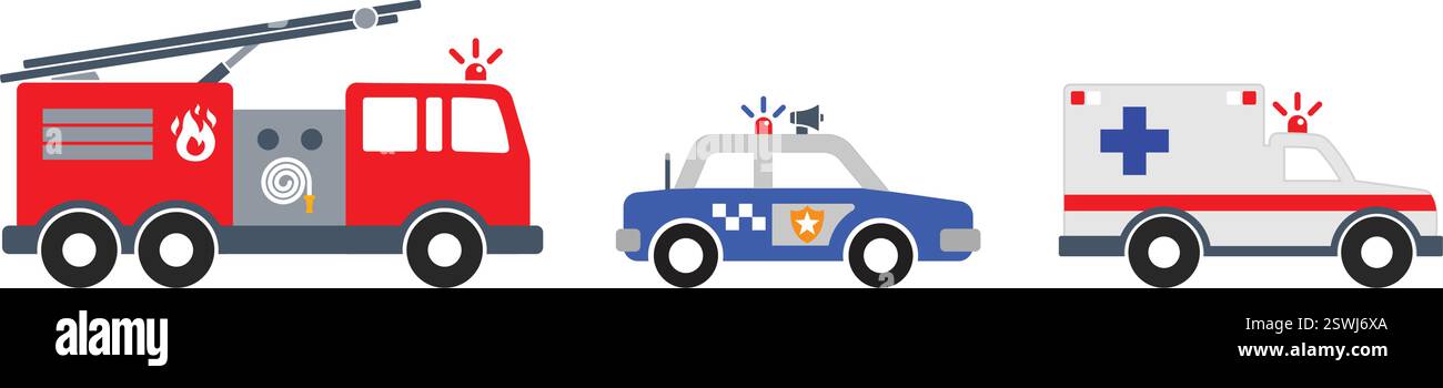 simple emergency vehicle set fire engine truck ambulance police car ...