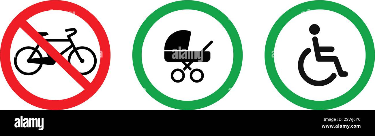 classic baby pram wheelchair access allowed prohibited no cycling bicycle bike permitted sign ...