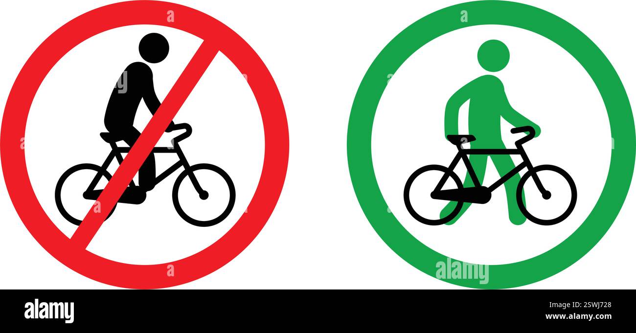 classic prohibited no cycling bicycle bike permitted dismount sign symbol set of 2 simple vector ...