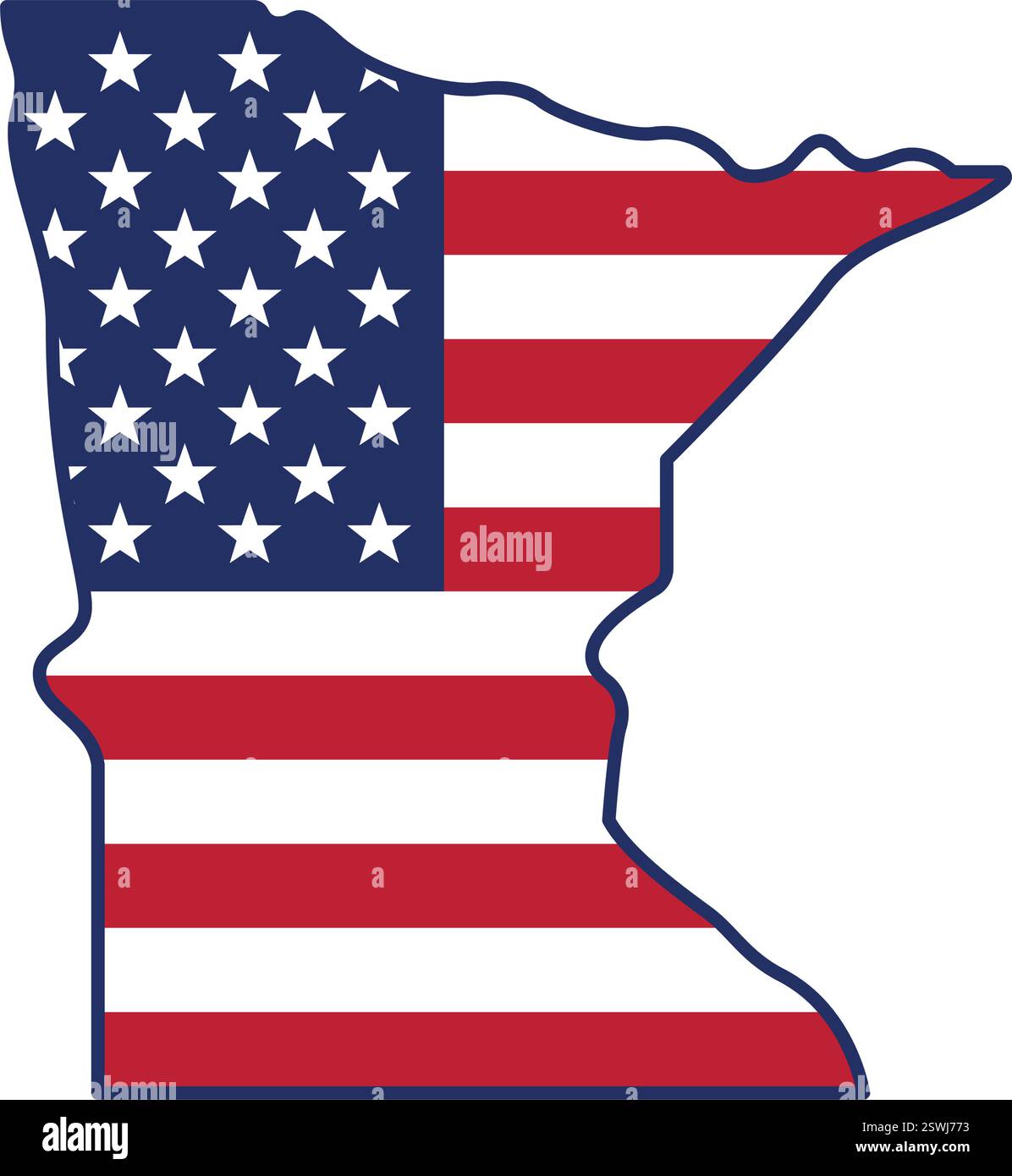 minnesota MN state shape map outline simplified with usa american flag ...