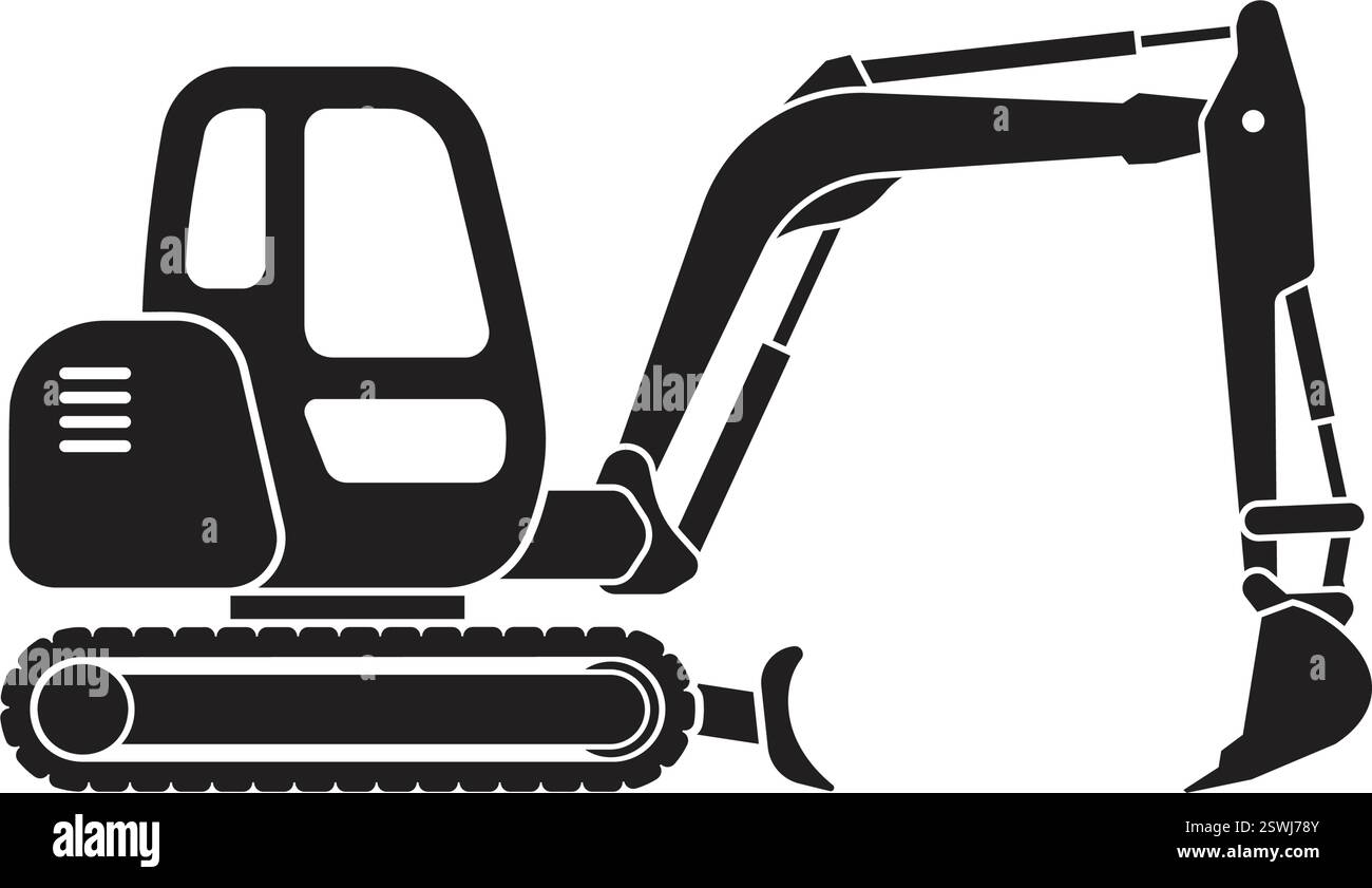 excavator digger construction vehicle silhouette simplified side view ...